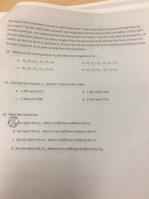 Solved The Harris Poll conducted a survey in which they | Chegg.com