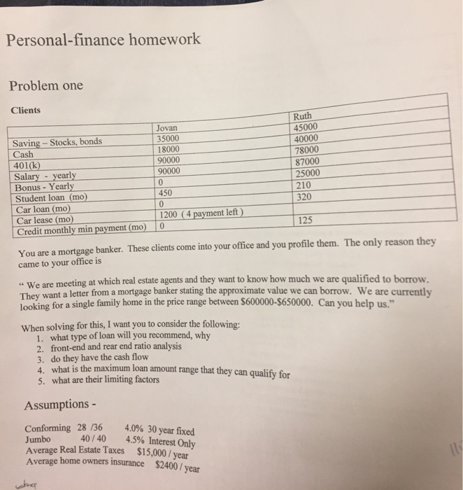 Personal-finance homework Problem one Clients Ruth | Chegg.com