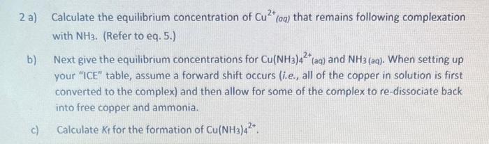 Solved 2 a) Calculate the equilibrium concentration of Cu2+ | Chegg.com