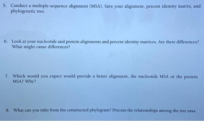 Solved 5. Conduct a multiple-sequence alignment (MSA). Save | Chegg.com