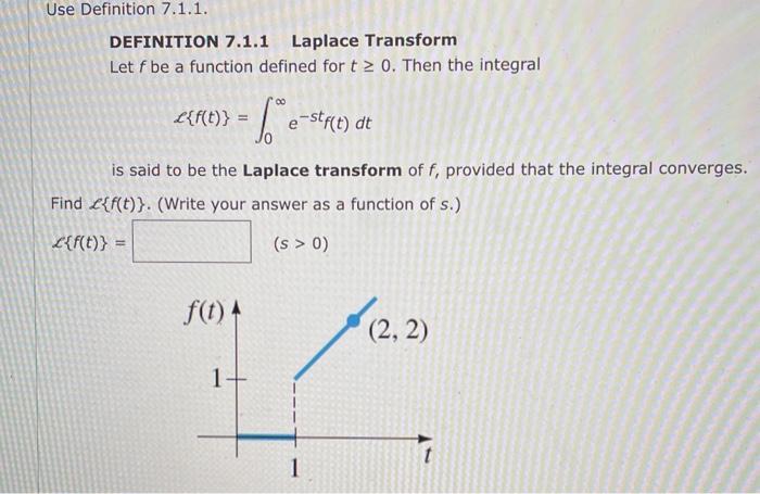 Solved DEFINITION 7.1.1 Laplace Transform Let f be a | Chegg.com