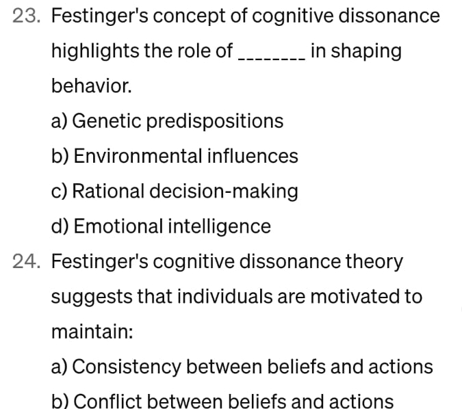 Solved Festinger's concept of cognitive dissonance | Chegg.com