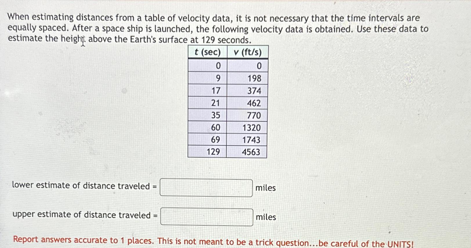 Solved When estimating distances from a table of velocity | Chegg.com