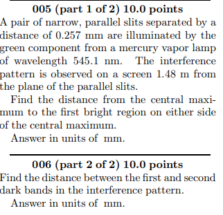 Solved 005 (part 1 ﻿of 2) 10.0 ﻿pointsA pair of narrow, | Chegg.com