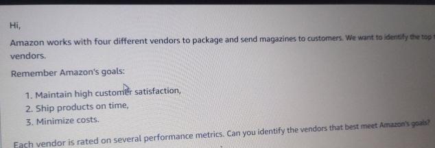 Solved Hi,Amazon works with four different vendors to | Chegg.com
