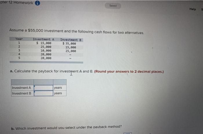 Solved pter 12 Homework Saved Help Assume a $55,000 | Chegg.com Solved pter 12 Homework Saved Help Assume a $55,000 | Chegg.com
