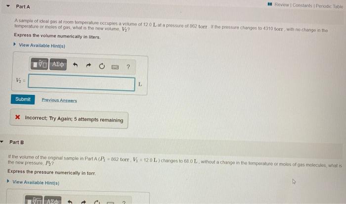 Solved Part A Review Constants Penodic Table A sample of | Chegg.com