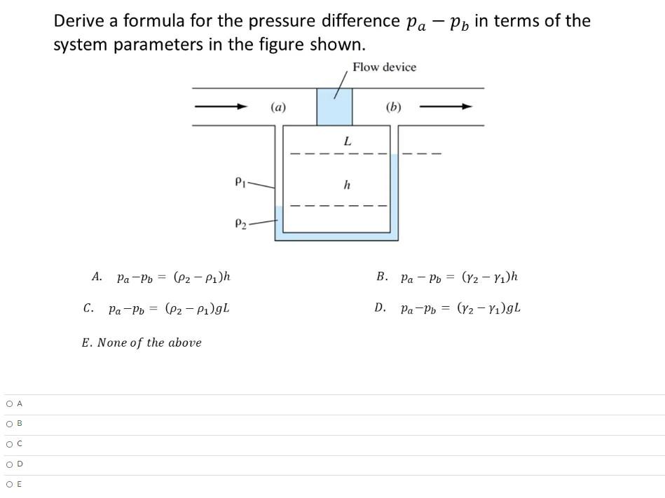 Solved O A OB OC OD OE Derive a formula for the pressure | Chegg.com