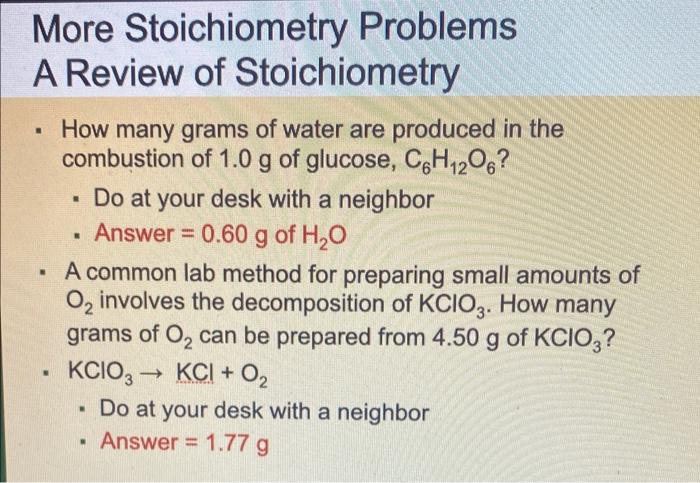 Solved More Stoichiometry Problems A Review of Stoichiometry | Chegg.com