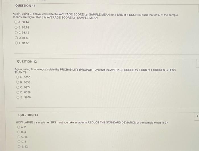 Solved QUESTION 9 III. On a national exam the scores are | Chegg.com