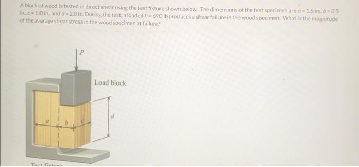 Solved A block of wood is tested in direct shear using the | Chegg.com