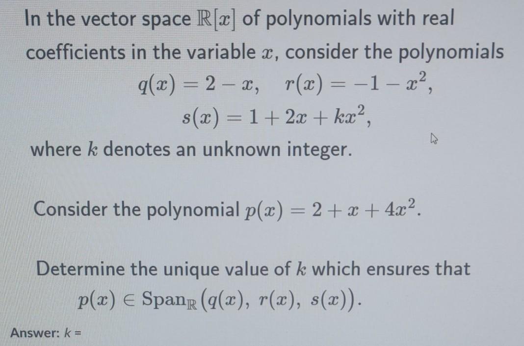 Solved In the vector space R[x] of polynomials with real | Chegg.com
