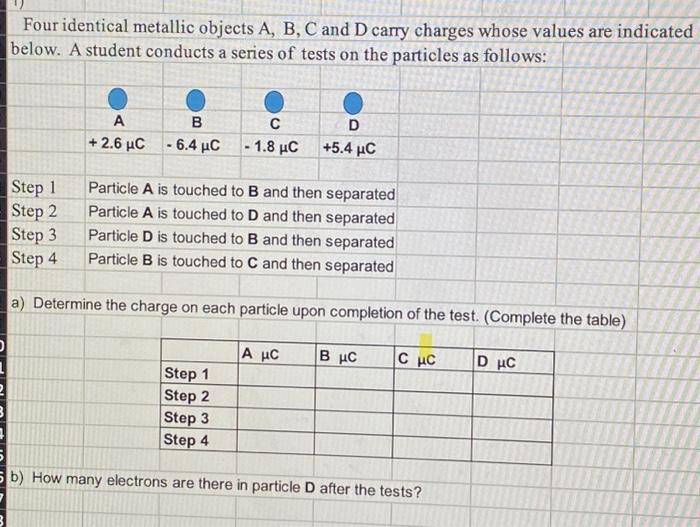 Solved Four identical metallic objects A, B, C and D carry | Chegg.com