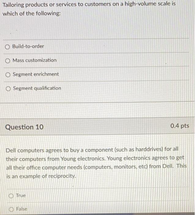 Solved Tailoring products or services to customers on a | Chegg.com