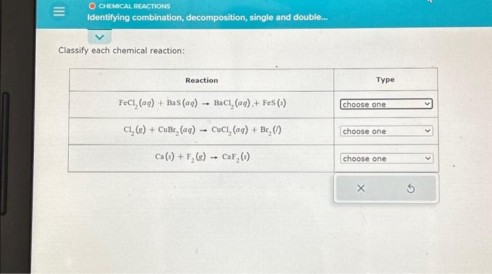Solved O CHEMICAL REACTIONS Identifying combination, | Chegg.com
