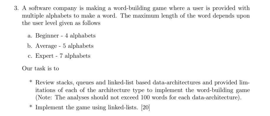 Solved 3. A software company is making a word-building game | Chegg.com