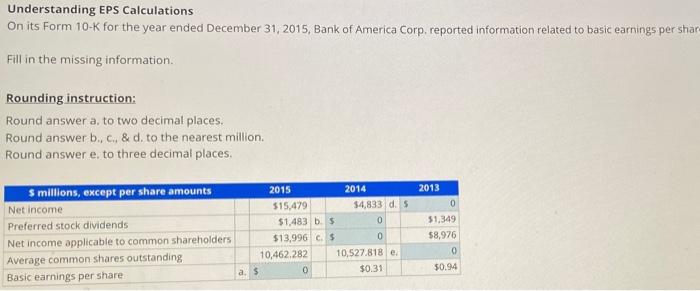 Solved Understanding EPS Calculations On its Form 10-K for | Chegg.com