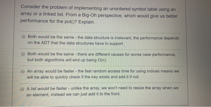 Solved Consider the problem of implementing an unordered | Chegg.com
