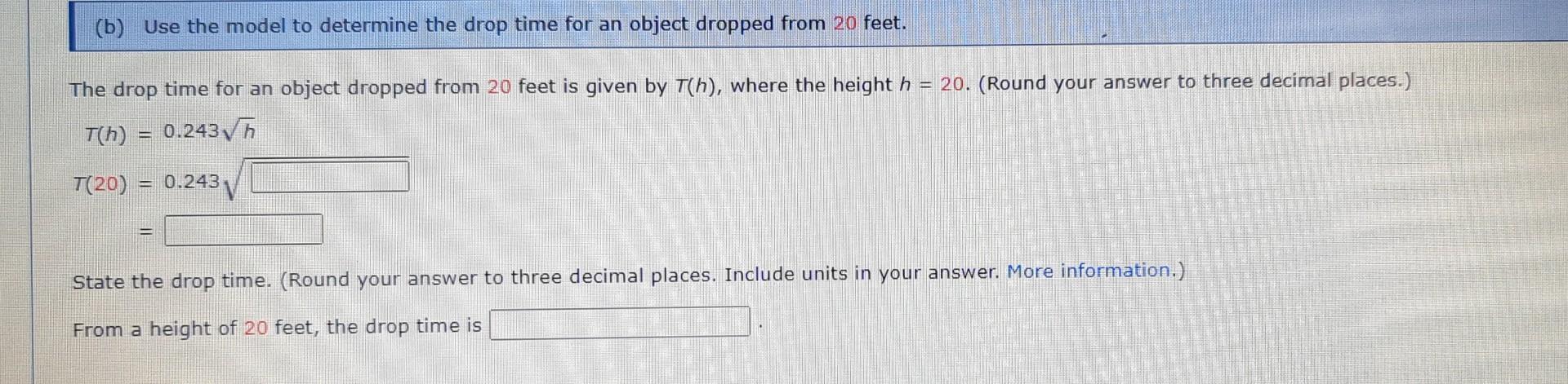 Solved The drop time for an object dropped from 20 feet is | Chegg.com