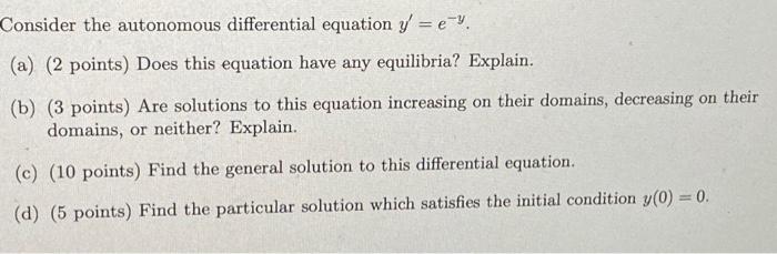 Solved Consider the autonomous differential equation y' = | Chegg.com
