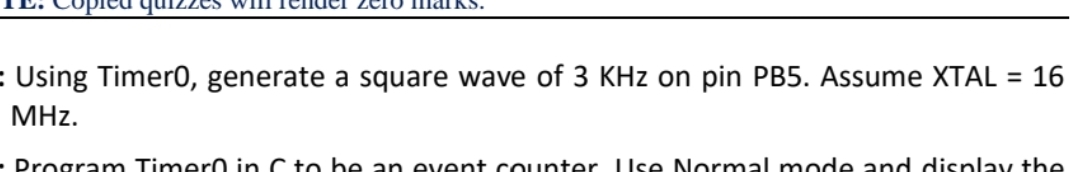 Solved : Using TimerO, generate a square wave of 3KHz ﻿on | Chegg.com