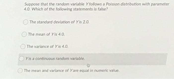 Solved Suppose that the random variable Y follows a Poisson | Chegg.com