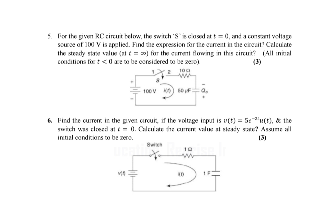 Solved For the given RC circuit below, the switch ' ﻿S ' ﻿is | Chegg.com