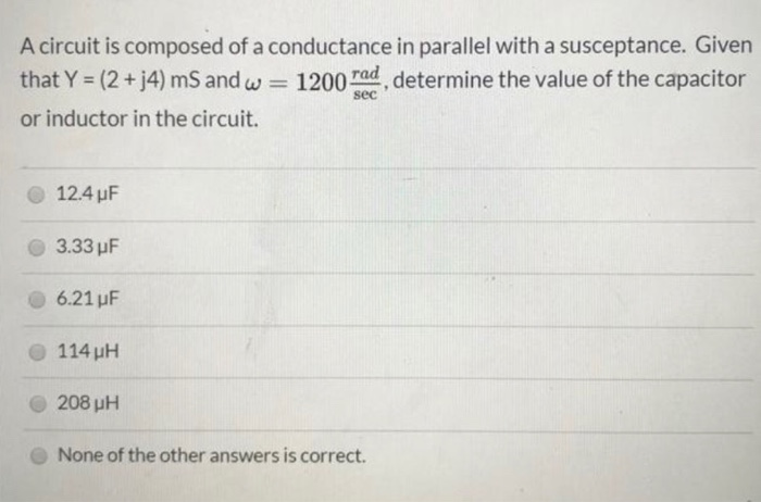 Solved A circuit is composed of a conductance in parallel | Chegg.com