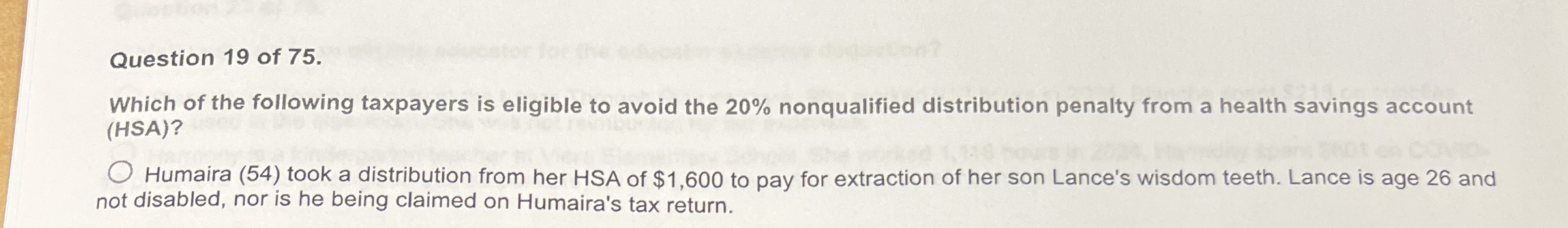 Solved Question 19 ﻿of 75.Which of the following taxpayers | Chegg.com