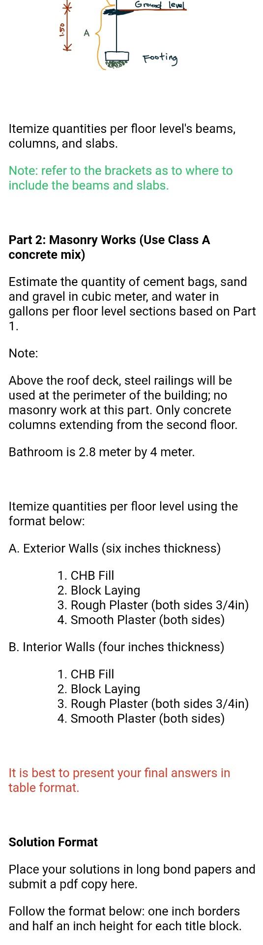 Ground level Footing Itemize quantities per floor | Chegg.com
