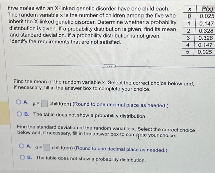 Solved Five males with an X-linked genetic disorder have one | Chegg.com
