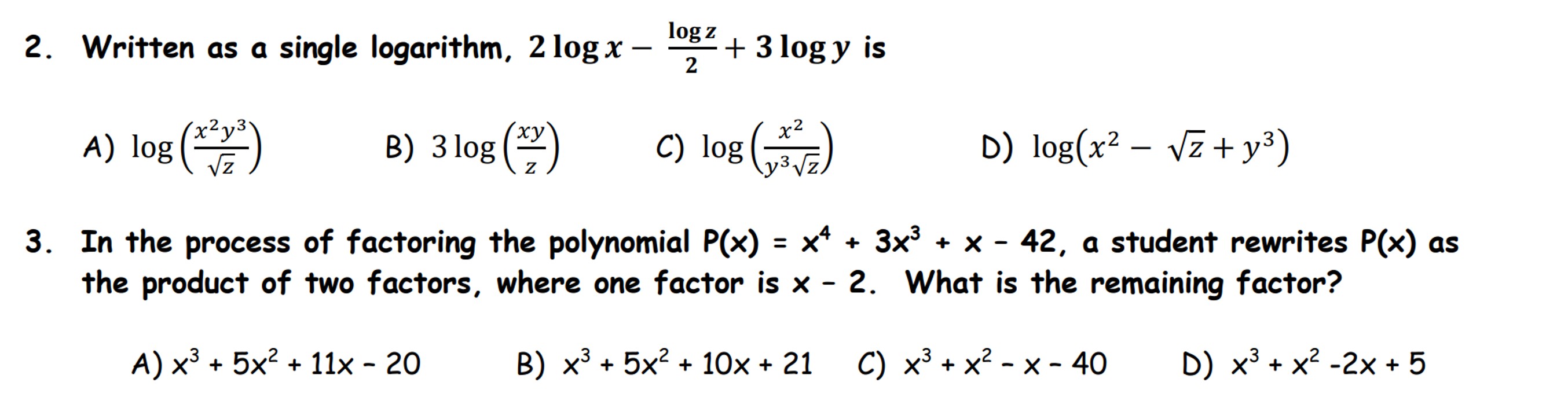 Solved Written as a single logarithm, 2logx-logz2+3logy | Chegg.com