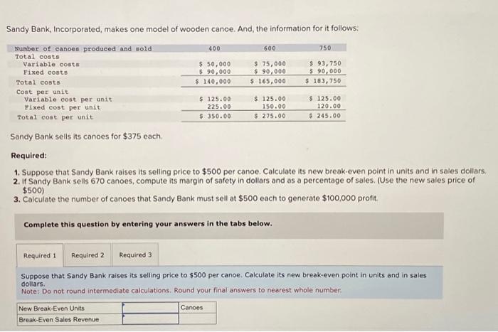 Solved Sandy Bank, Incorporated, makes one model of wooden | Chegg.com