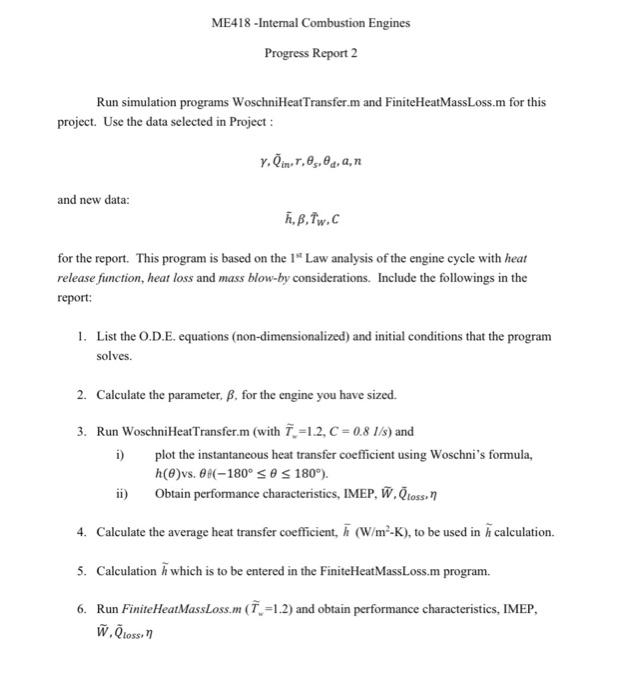 Solved ME418 -Internal Combustion Engines Progress Report 2 | Chegg.com