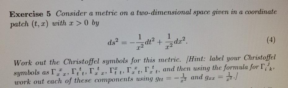 Solved Exercise 7 Use the Riemann curvature to compute the | Chegg.com