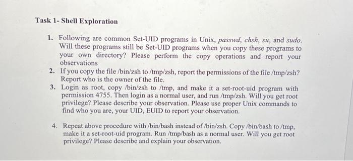 Solved Task 1- Shell Exploration 1. Following are common | Chegg.com