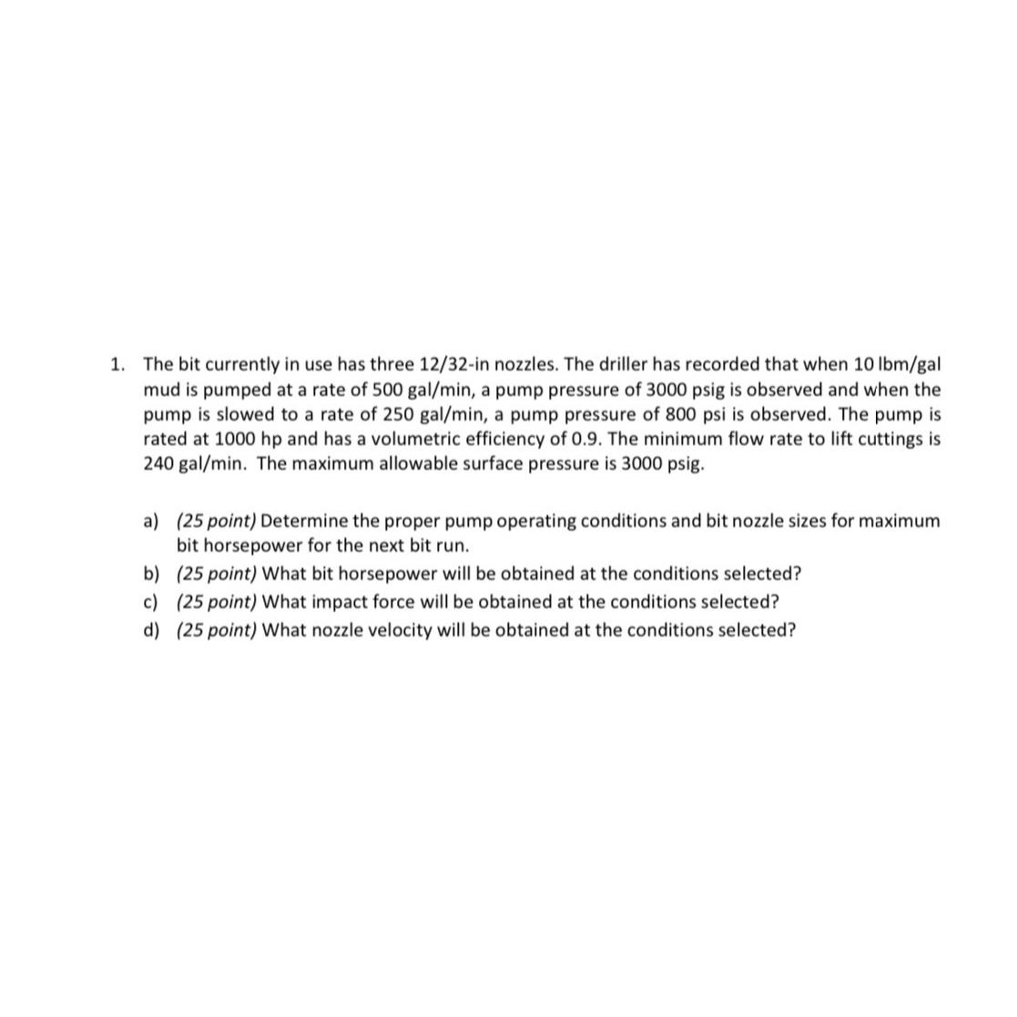 Solved The bit currently in use has three 1232-in nozzles. | Chegg.com