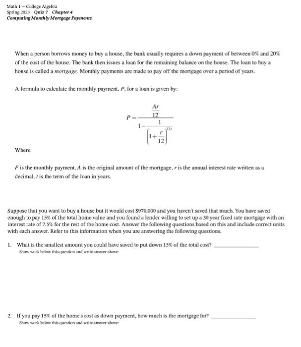 Solved Math 1 - College Aleebra Spring 2023 Quix 7 Chapter 4 | Chegg.com