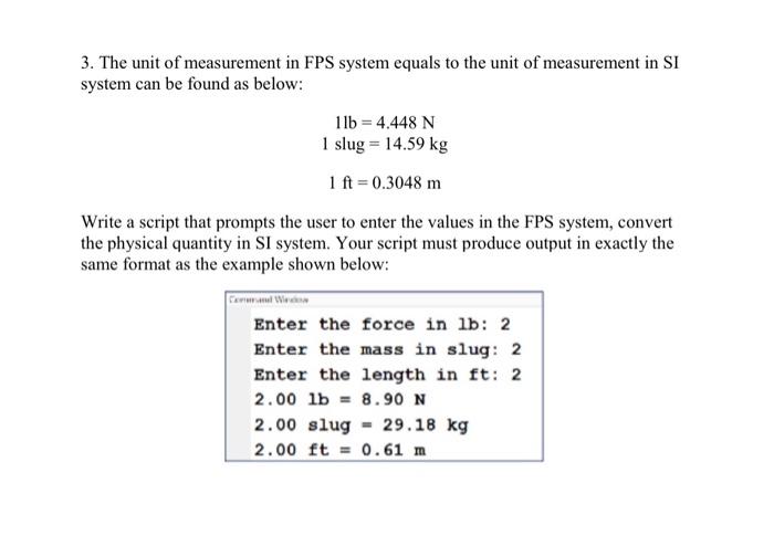 3. The unit of measurement in FPS system equals to | Chegg.com