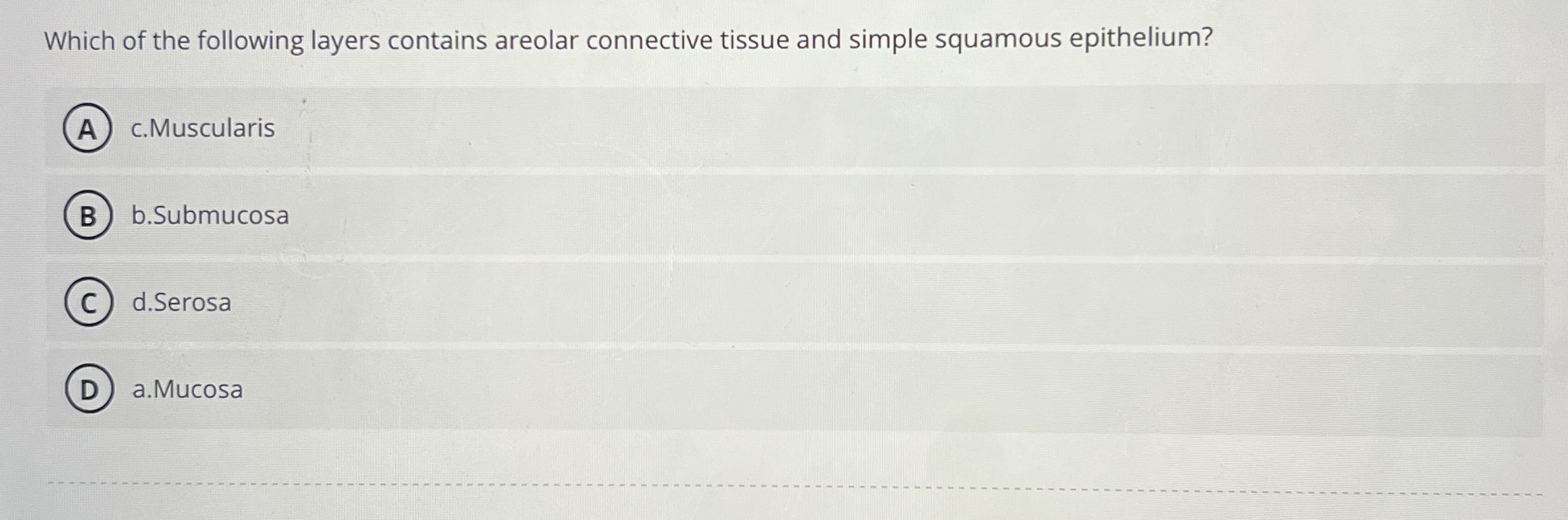 Solved Which of the following layers contains areolar | Chegg.com