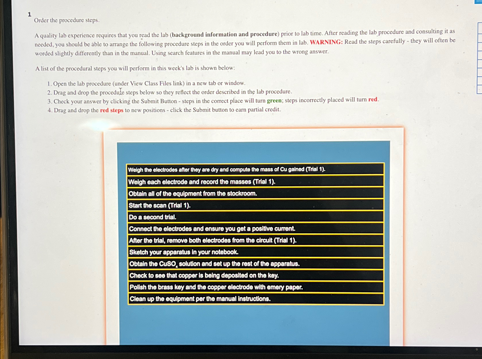 Solved 1 ﻿Order the procedure steps.A quality lab experience | Chegg.com