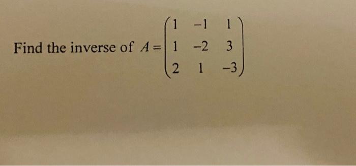 Solved Show step by step . Find the inverse of A = 1 2 -1 1 | Chegg.com