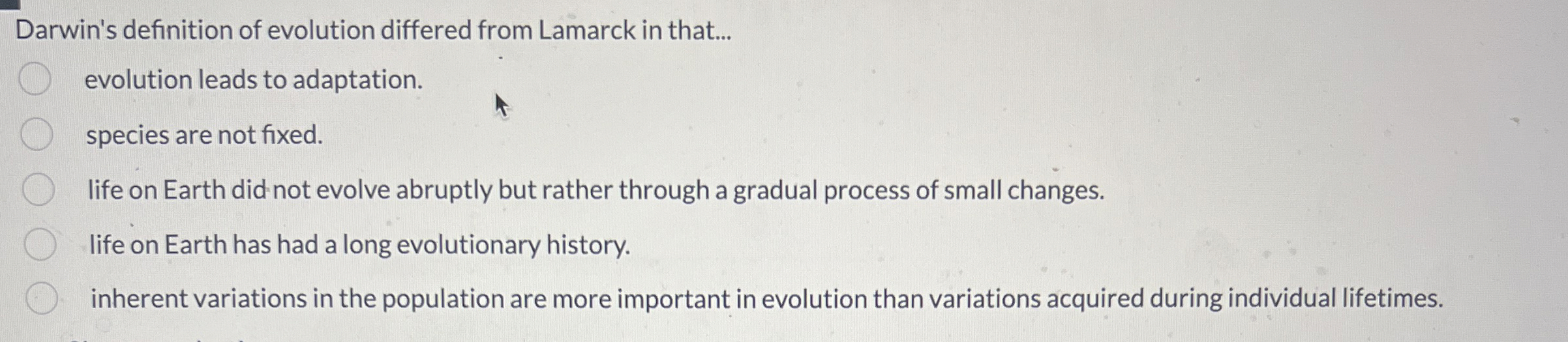 Solved Darwin's definition of evolution differed from | Chegg.com