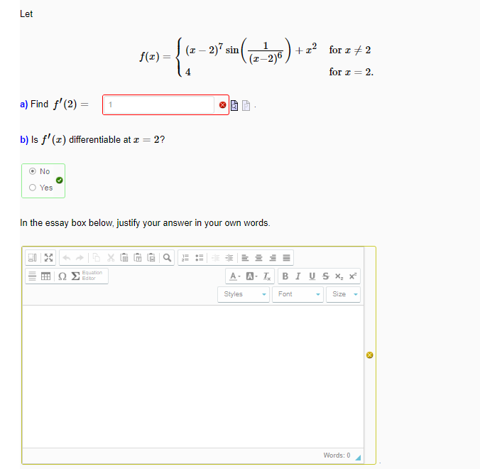 Solved Letf(x)={(x-2)7sin(1(x-2)6)+x2 for x≠24 for x=2.a) | Chegg.com