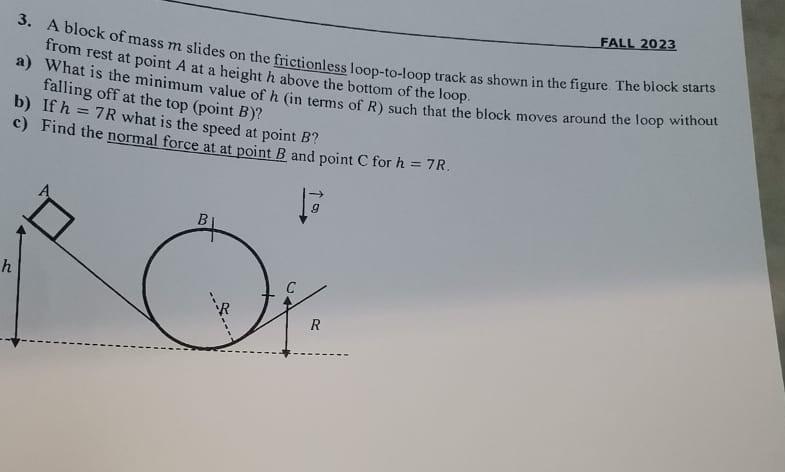 Solved 3. A block of mass m slides on the frictionless | Chegg.com