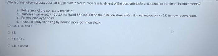 Solved Which of the following post-balance-sheet events | Chegg.com