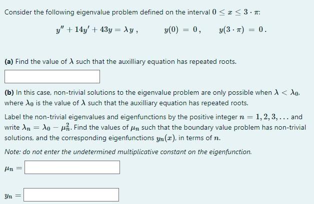 Solved Consider the following eigenvalue problem defined on | Chegg.com