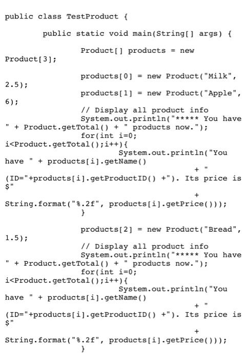 Solved Exercise 1: Implement class design: Product You will | Chegg.com Solved Exercise 1: Implement class design: Product You will | Chegg.com