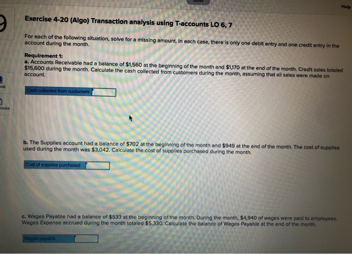 Solved Help o Exercise 4-20 (Algo) Transaction analysis | Chegg.com