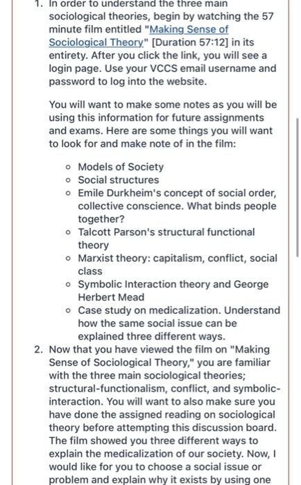 1. In order to understand the three main sociological | Chegg.com